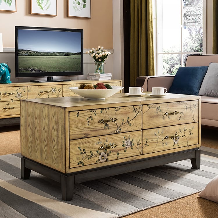 Farmhouse Wood Coffee Table with Storage Rectangle-shaped in Yellow ...