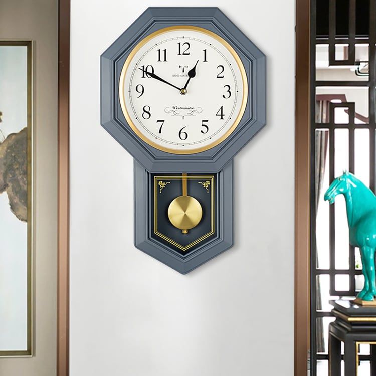 3D Octagon Dial Antique Style Large Wall Clock with Metal Pendulum｜Homary