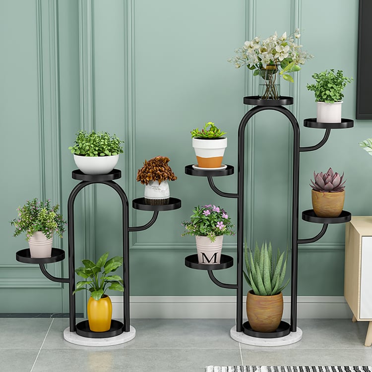 Modern Tree-Shaped 4/6-Tiered Plant Stand in Black Set of 2 25"/37｜Homary