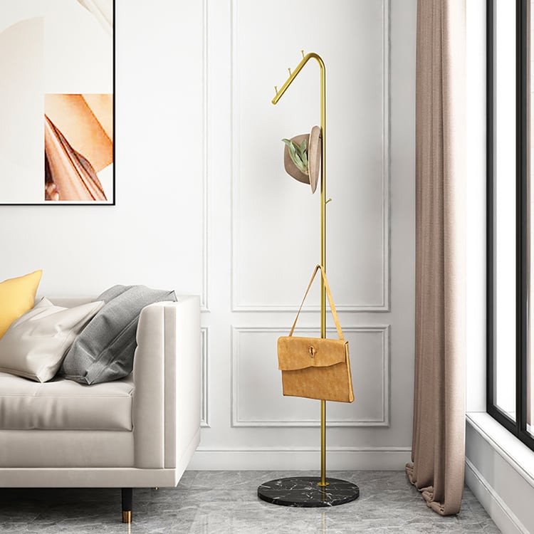 66.9'' Gold Freestanding Coat Rack with 6 Hooks Marble Base Straw ...