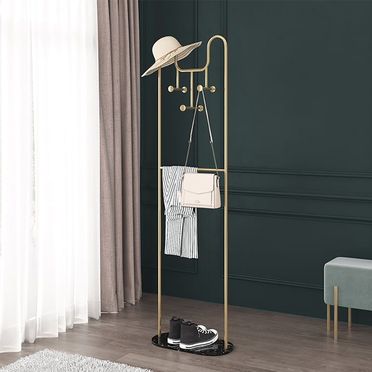Rectangular Freestanding Cloth Rack with Decorative Hooks and Pole ...