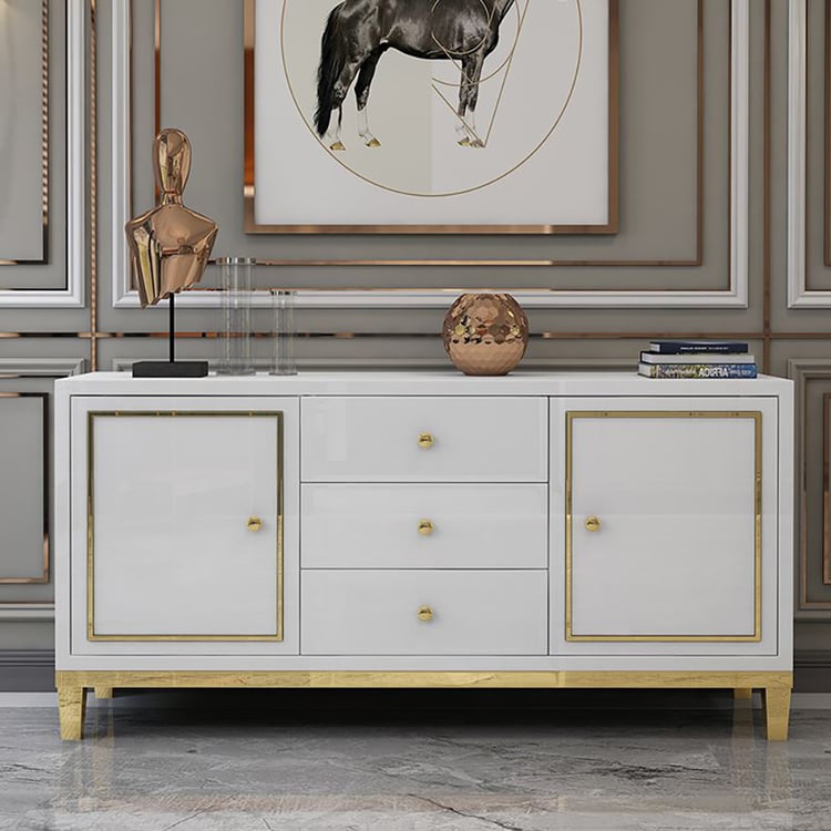 1200mm White Sideboard Postmodern Tempered Glass Top Buffet with Doors ...