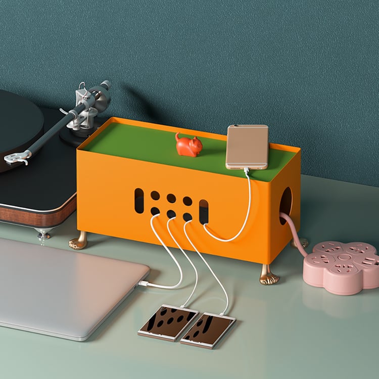 Modern Desk Electrical Wire Organiser Box with Lid & Mini Cat Legs ...