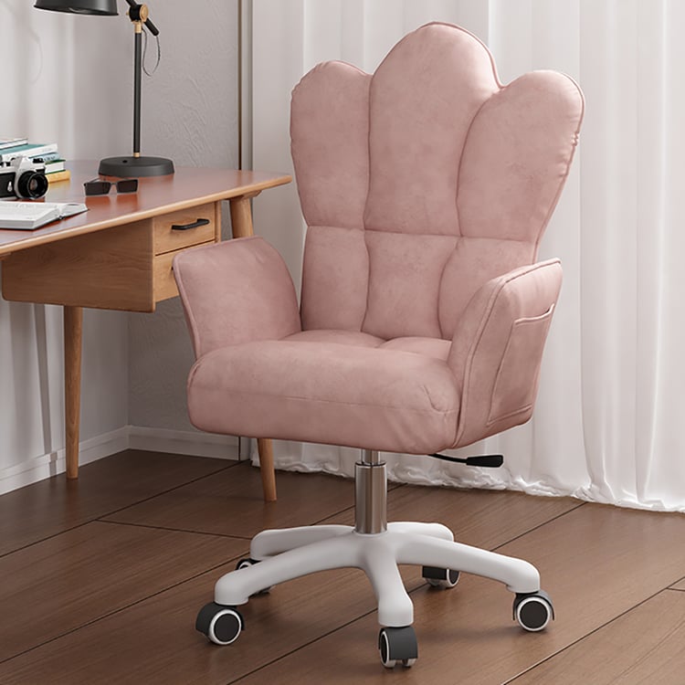 Pink Modern Linen Task Chair for Desk Upholstered Swivel Office Chair ...