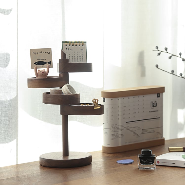 4-Tier Rustic Desk Organizer Wooden Storage Shelves | Homary