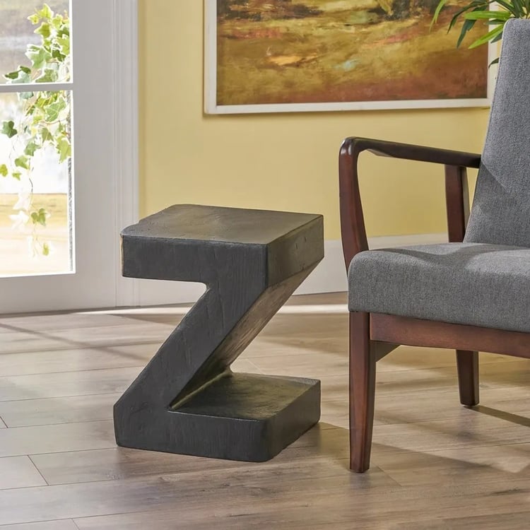 Black Industrial End Table Z-Shaped 2-Tiered Side Table｜Homary