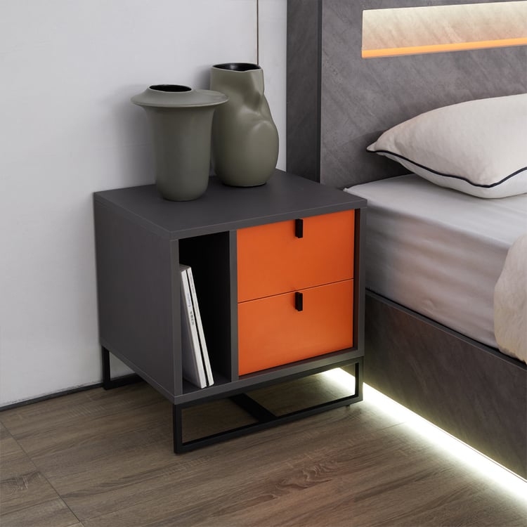 Grey & Orange Modern Nightstand 2-Drawer Bedroom Nightstand Stainless ...