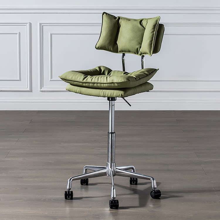PU Leather Task Chair for Desk Green Upholstery Metal in Chrome｜Homary