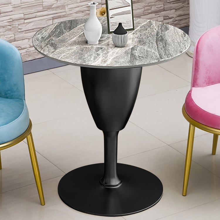 Modern Round Bar Table Sintered Stone Top & Metal Base in Black Pub ...