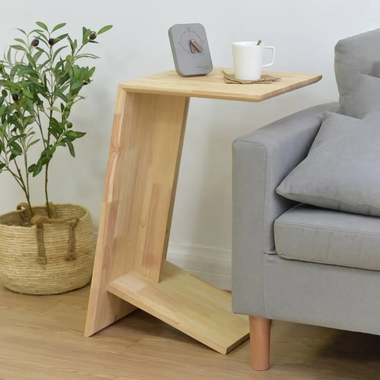Natural U-Shaped End Table Wooden Side Table｜Homary UK