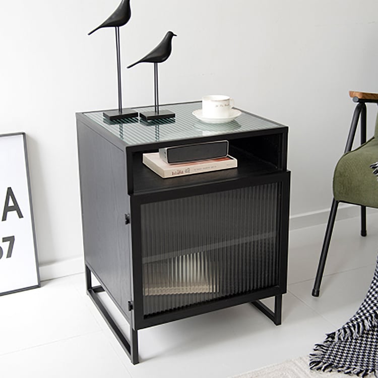 Black metal and glass nightstand store