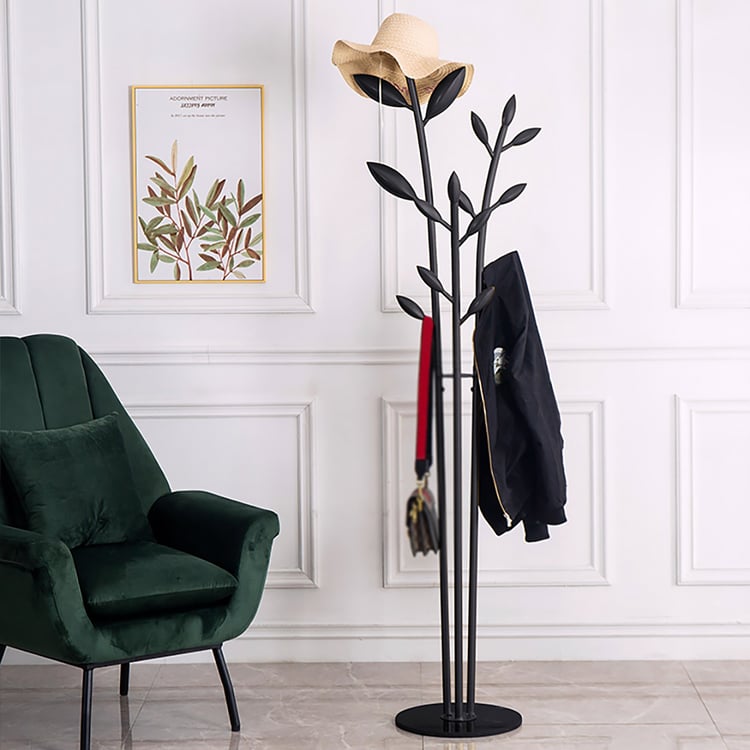 1930mm Black Modern Unique Metal Coat Stand Marble Base｜Homary UK