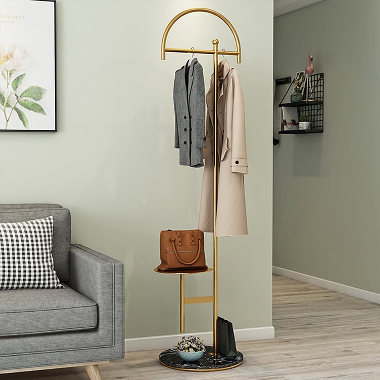 Modern Freestanding Metal Cloth Rack with Table｜Homary