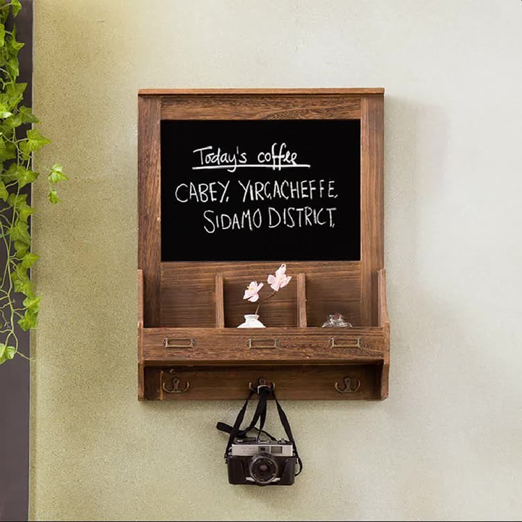 Retro Wooden Wall Organiser Memo Board with Hooks｜Homary UK