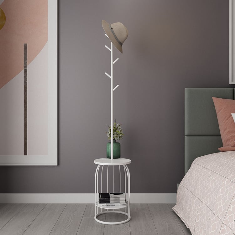 1750mm White Freestanding Coat Stand with Storage Shelf Branch-Shaped ...