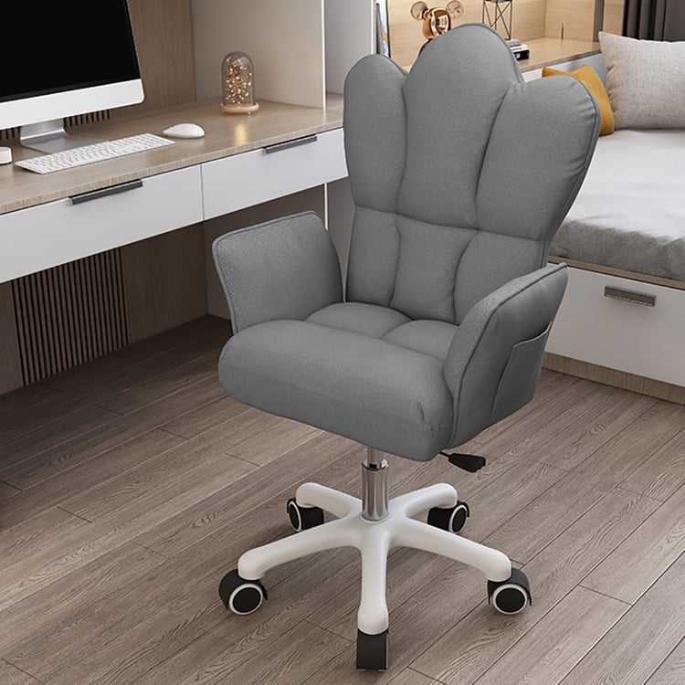 Grey Modern Linen Task Chair for Desk Upholstered Swivel Office Chair ...