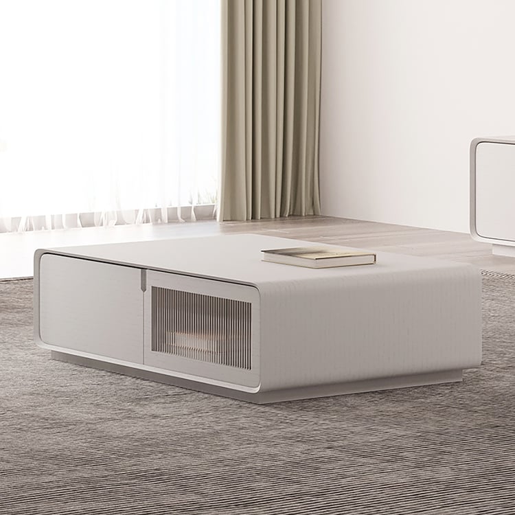 Rectangular Modern Coffee Table with Storage in MDF & Glass in White ...