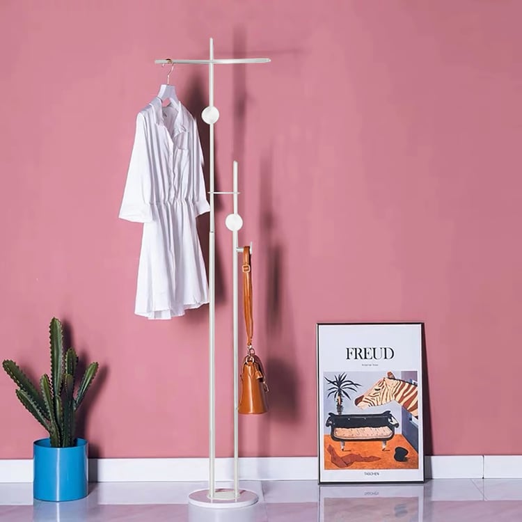1720mm White Chic Freestanding Coat Rack with Hook and Rail｜Homary UK