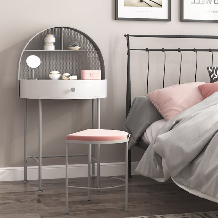 Modern Mini Makeup Vanity Set Semi Circle with Drawer & Shelf Stool ...