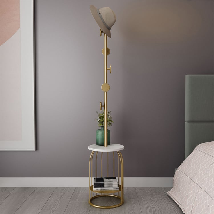 69'' Gold Modern Freestanding Coat Rack with Storage Shelf Metal ...