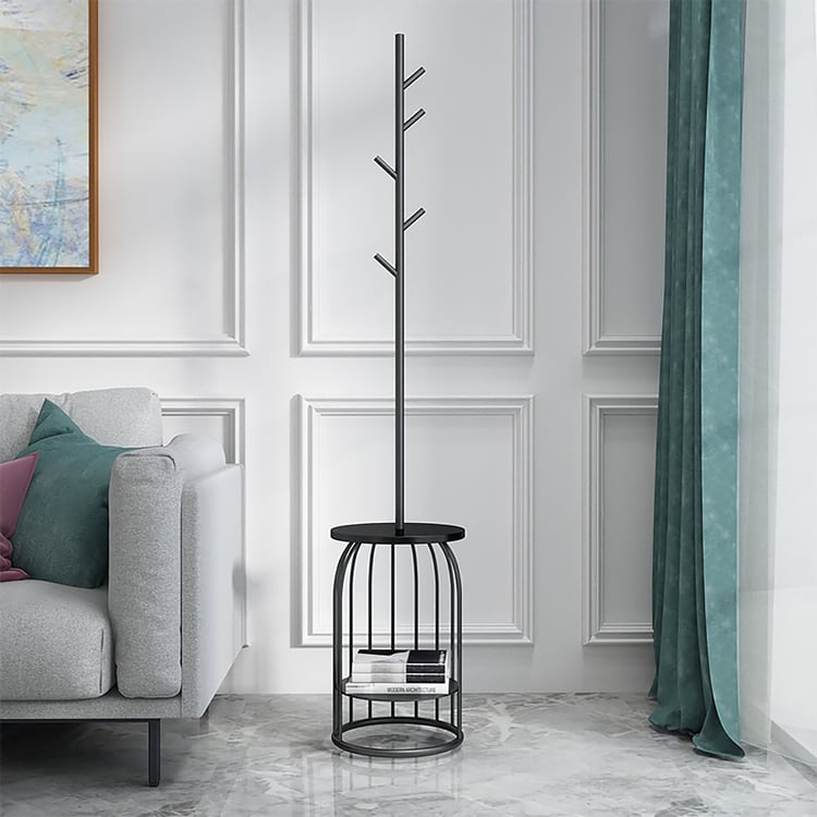 1750mm Black Freestanding Coat Stand with Storage Shelf Branch-Shaped ...