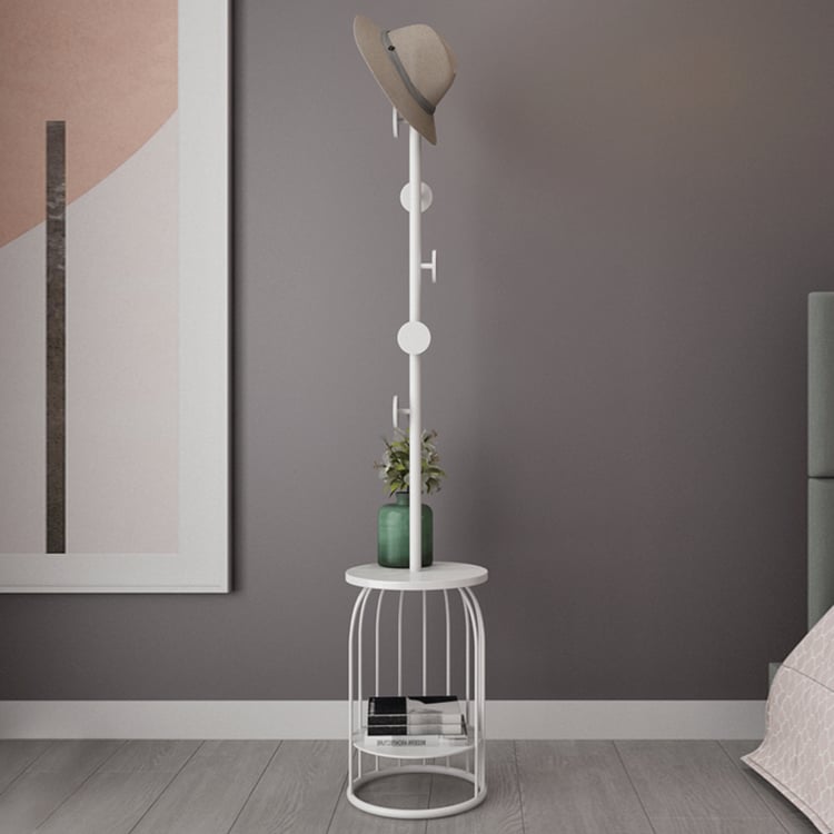 69'' White Modern Freestanding Coat Rack with Storage Shelf Metal ...