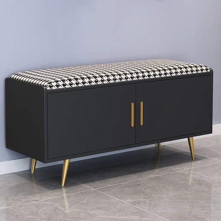Retro Upholstered Shoe Rack with Door-Black | Homary