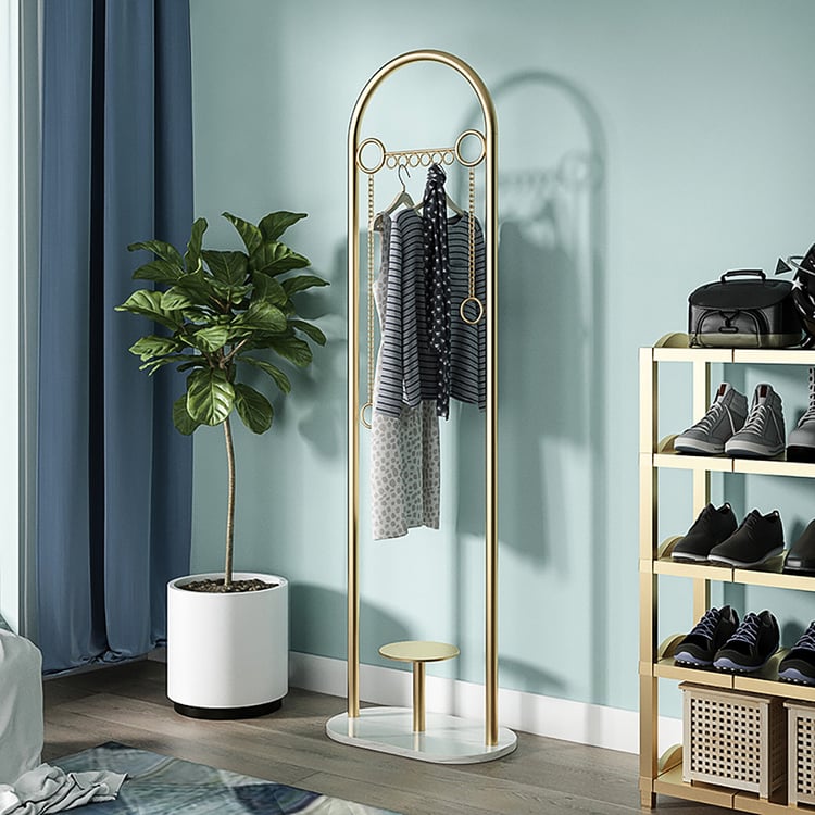 Gold Modern Metal Cloth Rack with Shelf Marble Base 66.9''｜Homary UK