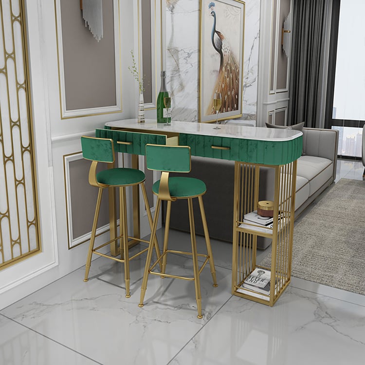 Modern Bar Table Console Table with Storage and 2 Shelves in Green | Homary