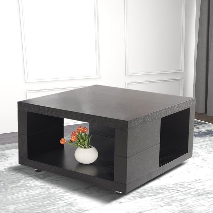 Black Square End Table with Storage Wooden Side Table｜Homary
