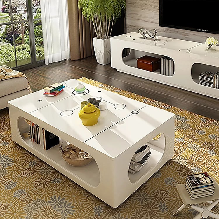 White Modern Coffee Table with Storage｜Homary