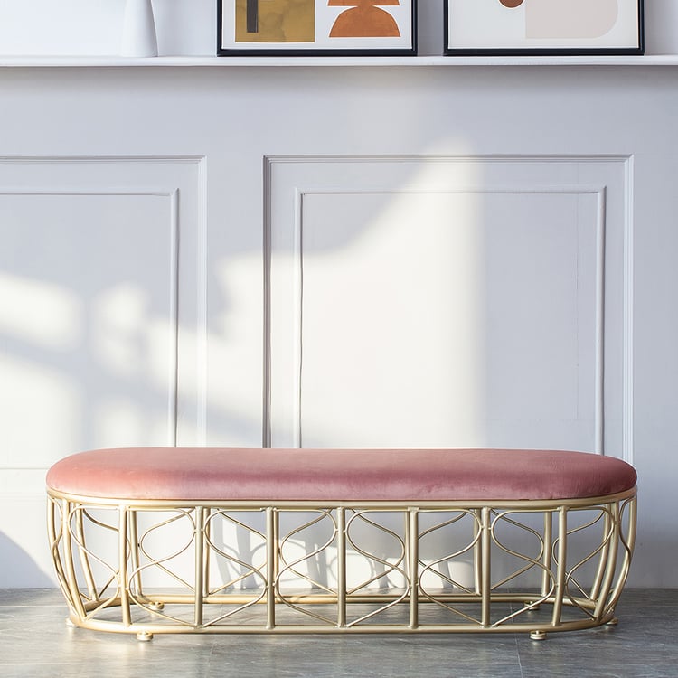 Pink Luxury Velvet Upholstered Bench Modern Bench | Homary