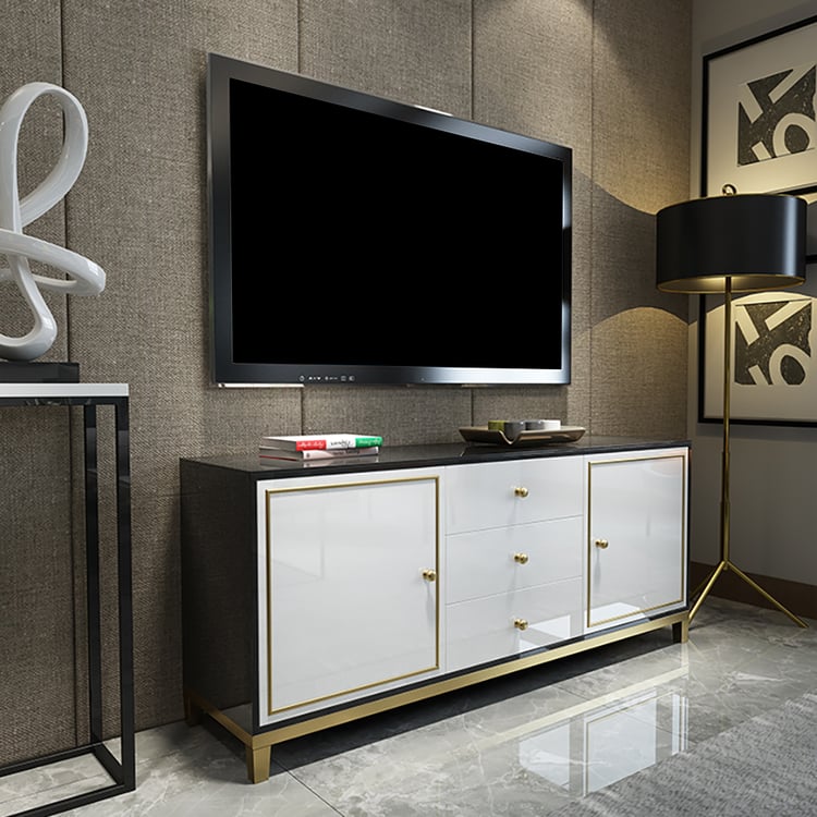 1200mm White & Black Sideboard Postmodern Tempered Glass Top Buffet ...