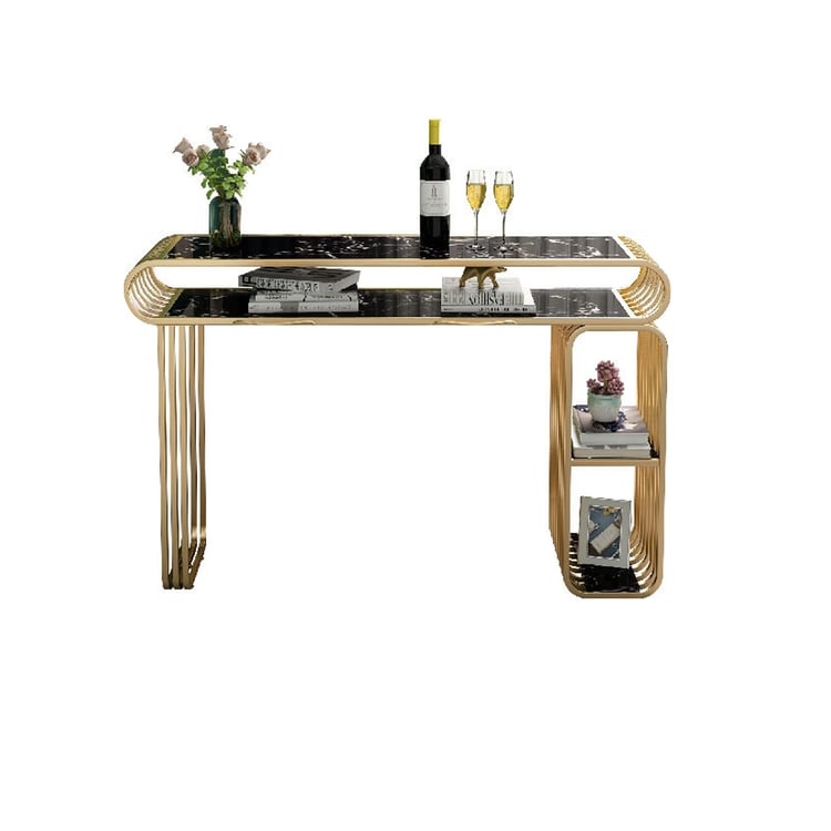 Modern Bar Table with Storage and 1 Shelve in Black｜Homary