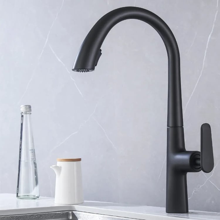 Grey Dual Function Pull-Out Kitchen Tap Solid Brass Monobloc Single ...