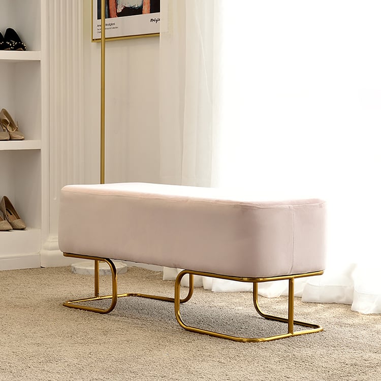 Pink Bench Velvet Upholstered Bench Mid-Century Bench｜Homary