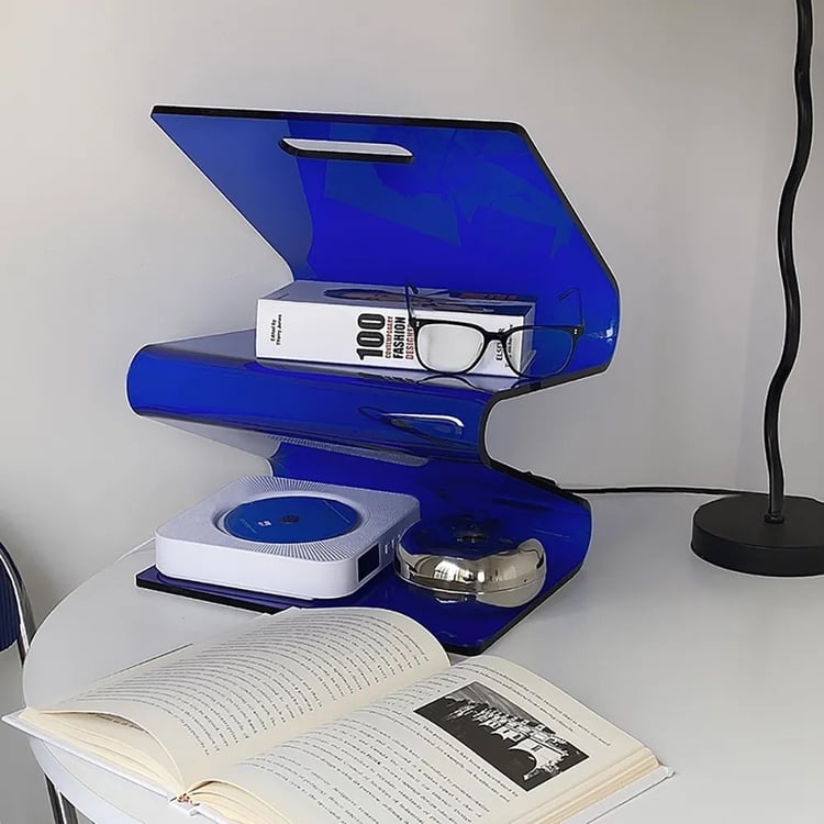 Modern Acrylic Standing Horizontal Magazine Rack in Blue｜Homary