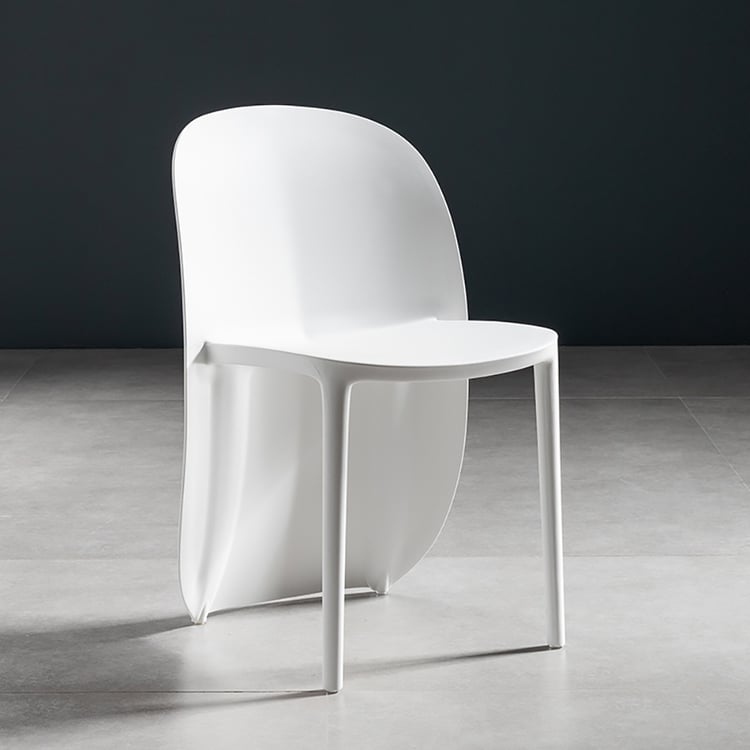 Modern White Dining Chair PP Plastic Unique Backrest Armless Chair｜Homary