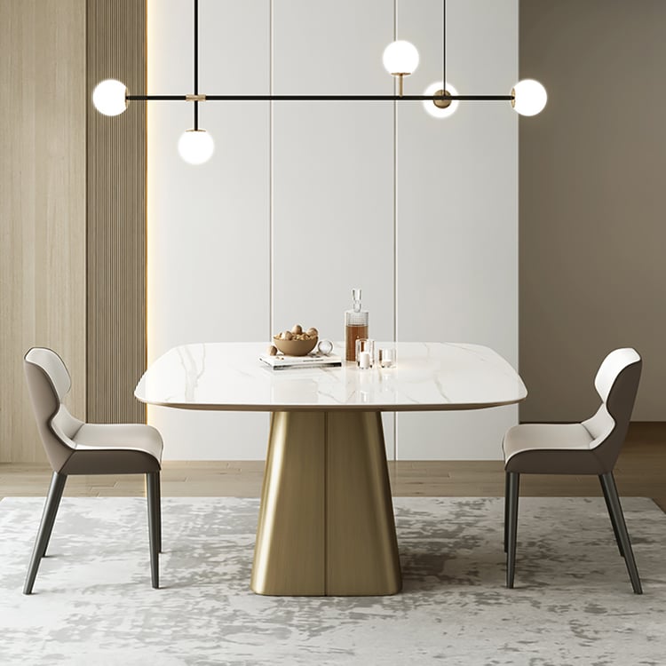 1300mm Modern Square Dining Table with Stone Top Carbon Steel Trestle in White Homary UK