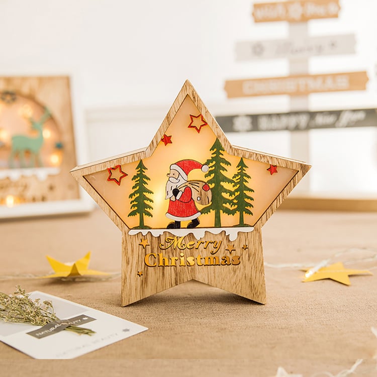 Christmas Decoration Table Lamp Wood Battery Operated LED Desktop Lamp ...