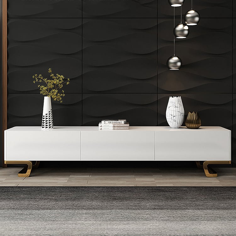 2000mm White Modern TV Stand Tempered Glass Top Media Console with 3 ...