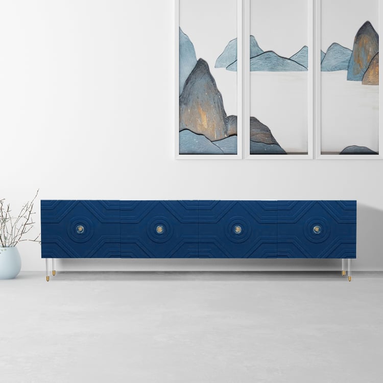 Blue TV Stand for 75" TVs with Storage 4 Door Acrylic Accent | Homary