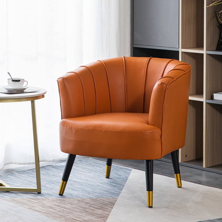 Modern Accent Chair Upholstered Leath-aire Chair Orange｜Homary