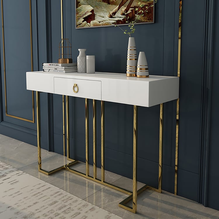 39" Rectangular White Console Table Accent Table 1 Drawer Stainless ...