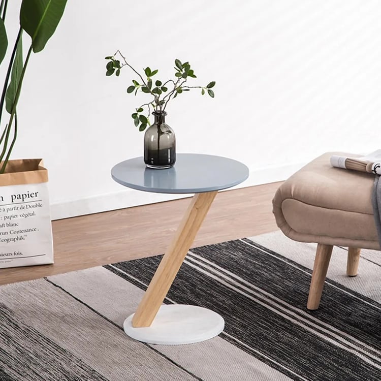 Blue Small Side Table Z-Shaped Wooden End Table｜Homary