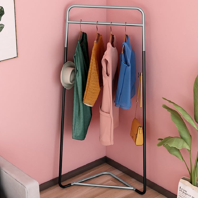 Silver & Black Modern Triangles Standing Corner Coat Rack｜Homary