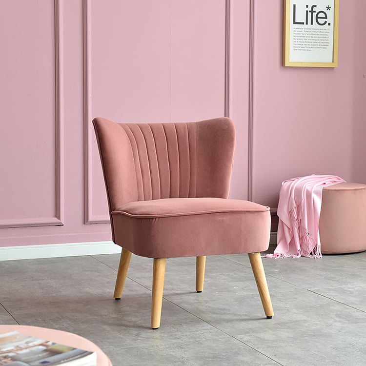 Pink Upholstered Velvet Accent Chair Modern Accent Chair in Solid Wood ...