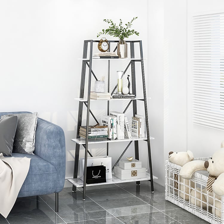 1700mm Black Modern Metal Ladder Bookshelf Freestanding Bookcase for ...