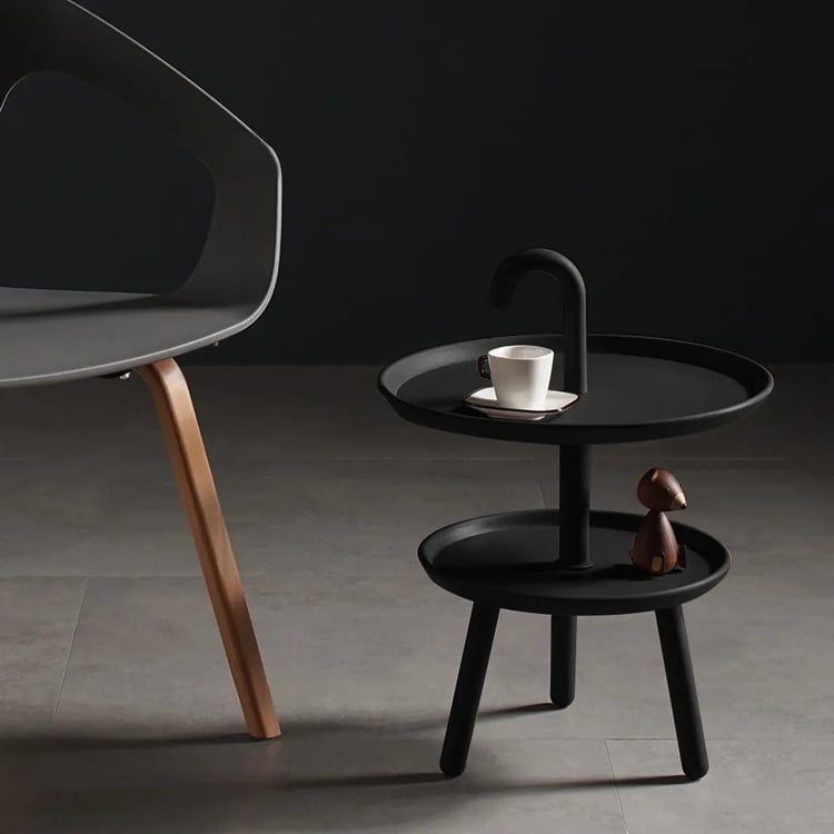 Black Round Side Table PP Plastic with 2-Shelf End Table｜Homary UK