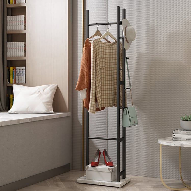 Chic Standing Cloth Rack with 2-Tier Shelf with Hooks｜Homary